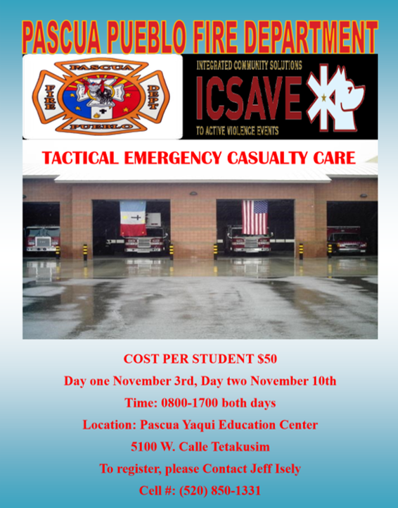November Tactical Emergency Casualty Care Course - ICSAVE