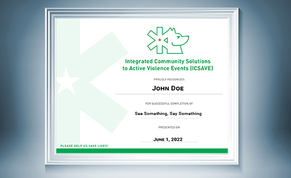 Certificate of Completion – See Something, Say Something – ICSAVE